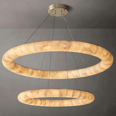 China JYLIGHTING Modern 2-Tier Marble & Copper LED Pendant Light, Dimmable Circular Suspension Lamp for Dining & Living Room for sale