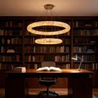 China JYLIGHTING Modern 2-Tier Marble & Copper LED Pendant Light, Dimmable Circular Suspension Lamp for Dining & Living Room for sale