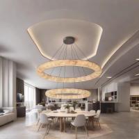 China JYLIGHTING Modern 2-Tier Marble & Copper LED Pendant Light, Dimmable Circular Suspension Lamp for Dining & Living Room for sale