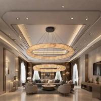 China JYLIGHTING Modern 2-Tier Marble & Copper LED Pendant Light, Dimmable Circular Suspension Lamp for Dining & Living Room for sale
