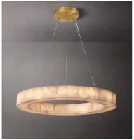 China JYLIGHTING Modern Circular Pendant Light, Spanish Natural Alabaster & Brass LED Chandelier for Dining & Living Room for sale