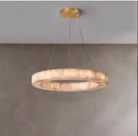 China JYLIGHTING Modern Circular Pendant Light, Spanish Natural Alabaster & Brass LED Chandelier for Dining & Living Room for sale