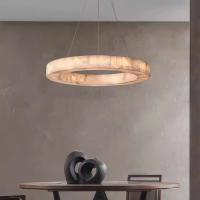China JYLIGHTING Modern Circular Pendant Light, Spanish Natural Alabaster & Brass LED Chandelier for Dining & Living Room for sale