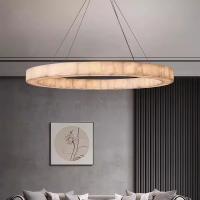 China JYLIGHTING Modern Circular Pendant Light, Spanish Natural Alabaster & Brass LED Chandelier for Dining & Living Room for sale