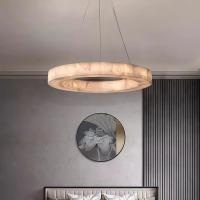China JYLIGHTING Modern Circular Pendant Light, Spanish Natural Alabaster & Brass LED Chandelier for Dining & Living Room for sale