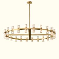 China JYLIGHTING Modern Brass Wagon Wheel Chandelier, 2-Tier Large Circular Pendant Light with Glass Shades for Living Room & Foyer for sale
