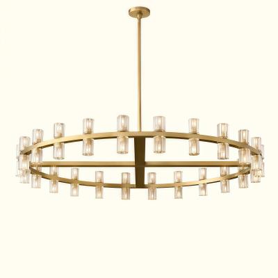 China JYLIGHTING Modern Brass Wagon Wheel Chandelier, 2-Tier Large Circular Pendant Light with Glass Shades for Living Room & Foyer for sale