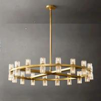 China JYLIGHTING Modern Brass Wagon Wheel Chandelier, 2-Tier Large Circular Pendant Light with Glass Shades for Living Room & Foyer for sale