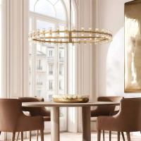 China JYLIGHTING Modern Brass Wagon Wheel Chandelier, 2-Tier Large Circular Pendant Light with Glass Shades for Living Room & Foyer for sale