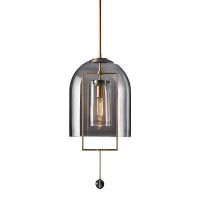 China JYLIGHTING Modern Brass & Smoke Glass Pendant Light, Double Layer Cage Suspension Lamp for Kitchen Island & Dining Area for sale