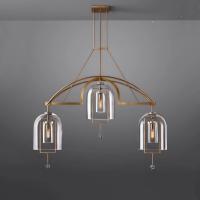 China JYLIGHTING Modern Brass & Smoke Glass Pendant Light, Double Layer Cage Suspension Lamp for Kitchen Island & Dining Area for sale