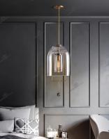 China JYLIGHTING Modern Brass & Smoke Glass Pendant Light, Double Layer Cage Suspension Lamp for Kitchen Island & Dining Area for sale