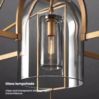 China JYLIGHTING Modern Brass & Smoke Glass Pendant Light, Double Layer Cage Suspension Lamp for Kitchen Island & Dining Area for sale
