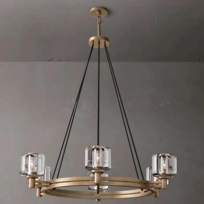 China JYLIGHTING Modern 6-Light Brass & Crystal Wagon Wheel Chandelier, Circular Pendant Light for Dining & Living Room for sale