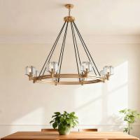 China JYLIGHTING Modern 6-Light Brass & Crystal Wagon Wheel Chandelier, Circular Pendant Light for Dining & Living Room for sale