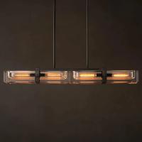 China JYLIGHTING Modern Linear Brass & Crystal Chandelier, 4-Light Rectangular Pendant for Kitchen Island & Dining Room for sale