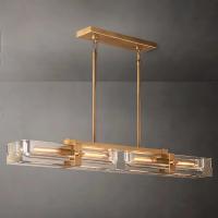China JYLIGHTING Modern Linear Brass & Crystal Chandelier, 4-Light Rectangular Pendant for Kitchen Island & Dining Room for sale
