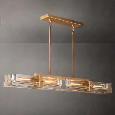 China JYLIGHTING Modern Linear Brass & Crystal Chandelier, 4-Light Rectangular Pendant for Kitchen Island & Dining Room for sale