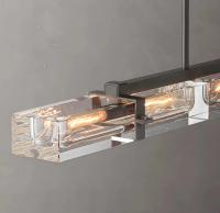 China JYLIGHTING Modern Linear Brass & Crystal Chandelier, 4-Light Rectangular Pendant for Kitchen Island & Dining Room for sale