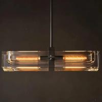 China JYLIGHTING Modern Linear Brass & Crystal Chandelier, 4-Light Rectangular Pendant for Kitchen Island & Dining Room for sale