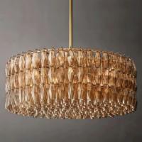 China JYLIGHTING Modern Amber Glass & Gold Iron Chandelier, 4-Tier Drum Pendant Light for Dining & Living Room for sale