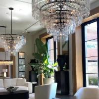China JYLIGHTING Modern Large Round Brass & Crystal Chandelier, 4-Tier Drum Pendant Light for Living Room & Foyer for sale