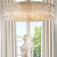 China JYLIGHTING Modern Large Round Brass & Crystal Chandelier, 4-Tier Drum Pendant Light for Living Room & Foyer for sale