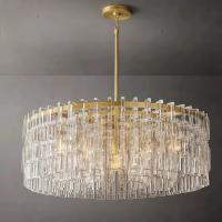 China JYLIGHTING Modern Large Round Brass & Crystal Chandelier, 4-Tier Drum Pendant Light for Living Room & Foyer for sale