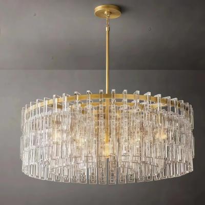 China JYLIGHTING Modern Large Round Brass & Crystal Chandelier, 4-Tier Drum Pendant Light for Living Room & Foyer for sale