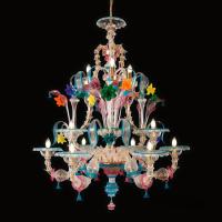 China JYLIGHTING Multi-Tier Murano-Style Floral Glass Chandelier, Handcrafted Colorful Glass Statement Light for Grand Hall & Ballroom for sale