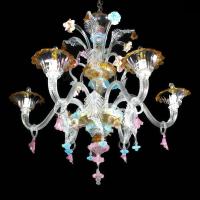 China JYLIGHTING Multi-Tier Murano-Style Floral Glass Chandelier, Handcrafted Colorful Glass Statement Light for Grand Hall & Ballroom for sale