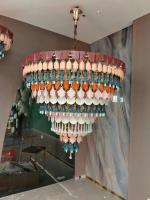 China JYLIGHTING Modern Multi-Tier Pastel Ceramic & Gold Iron Chandelier, Statement Colorful Pendant Light for Living Room & Dining Space for sale