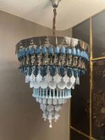 China JYLIGHTING Modern Multi-Tier Pastel Ceramic & Gold Iron Chandelier, Statement Colorful Pendant Light for Living Room & Dining Space for sale