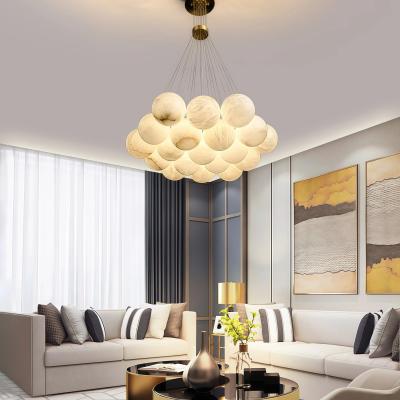 China JYLIGHTING Modern 19-Light Alabaster & Brass Cluster Chandelier, Globe Pendant Light for Living Room & Foyer for sale