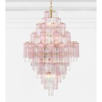 China JYLIGHTING Modern Multi-Tier Smoked Grey Fluted Glass Chandelier, Gold Iron Frame Round Pendant Light for High Ceiling Foyer & Stairwell for sale