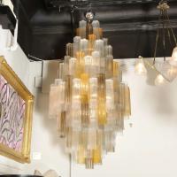 China JYLIGHTING Modern Multi-Tier Smoked Grey Fluted Glass Chandelier, Gold Iron Frame Round Pendant Light for High Ceiling Foyer & Stairwell for sale