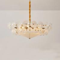 China JYLIGHTING Vintage Amber Hand-Blown Glass Disc Chandelier, Gold Iron Frame Round Pendant Lamp for Dining Room & Villa Living Space for sale