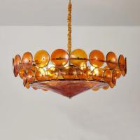 China JYLIGHTING Vintage Amber Hand-Blown Glass Disc Chandelier, Gold Iron Frame Round Pendant Lamp for Dining Room & Villa Living Space for sale