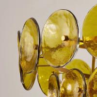 China JYLIGHTING Vintage Amber Hand-Blown Glass Disc Chandelier, Gold Iron Frame Round Pendant Lamp for Dining Room & Villa Living Space for sale