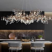 China JYLIGHTING Rustic Branch Brass & Crystal Linear Chandelier, Natural Tree Twig Waterdrop Crystal Pendant Light for Dining Room & Villa Lobby for sale