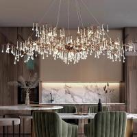 China JYLIGHTING Rustic Branch Brass & Crystal Linear Chandelier, Natural Tree Twig Waterdrop Crystal Pendant Light for Dining Room & Villa Lobby for sale