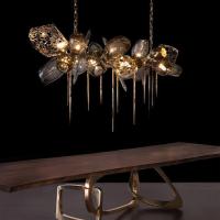 China JYLIGHTING Modern Irregular Art Linear Glass & Gold Iron Chandelier, Abstract Sculptural Pendant Light for Luxury Dining Table & High-End Villa Interior for sale