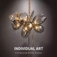 China JYLIGHTING Modern Irregular Art Linear Glass & Gold Iron Chandelier, Abstract Sculptural Pendant Light for Luxury Dining Table & High-End Villa Interior for sale