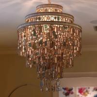China JYLIGHTING Multi-Tier Cascading Iron & Natural Shell Round Chandelier, Vintage Tiered Waterfall Pendant Light for Villa Foyer & High Ceiling Stairwell for sale