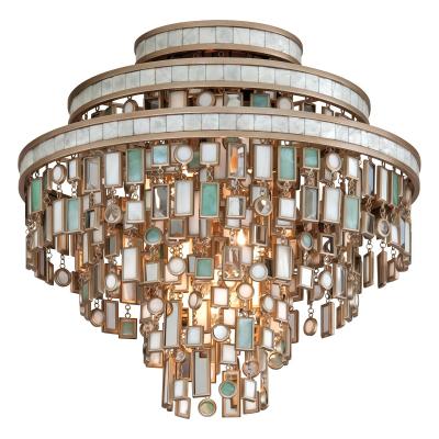 China JYLIGHTING Multi-Tier Cascading Iron & Natural Shell Round Chandelier, Vintage Tiered Waterfall Pendant Light for Villa Foyer & High Ceiling Stairwell for sale