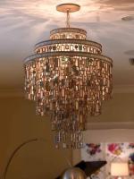 China JYLIGHTING Multi-Tier Cascading Iron & Natural Shell Round Chandelier, Vintage Tiered Waterfall Pendant Light for Villa Foyer & High Ceiling Stairwell for sale