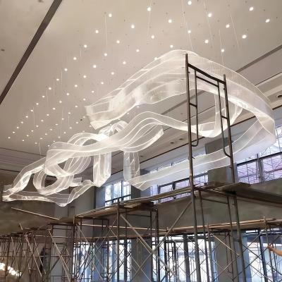China JYLIGHTING Modern Abstract Ribbon Crystal & Glass Art Chandelier, Wavy Floating Sculpture Pendant Light for Villa Lobby & High-End Hotel Reception Area for sale