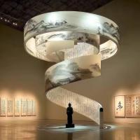 China JYLIGHTING Chinese Landscape Printed PET Spiral Art Installation Light, Custom Curved Ribbon LED Sculpture Lighting for Banquet Hall & Hotel Lobby for sale