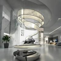 China JYLIGHTING Chinese Landscape Printed PET Spiral Art Installation Light, Custom Curved Ribbon LED Sculpture Lighting for Banquet Hall & Hotel Lobby for sale