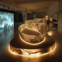 China JYLIGHTING Chinese Landscape Printed PET Spiral Art Installation Light, Custom Curved Ribbon LED Sculpture Lighting for Banquet Hall & Hotel Lobby for sale